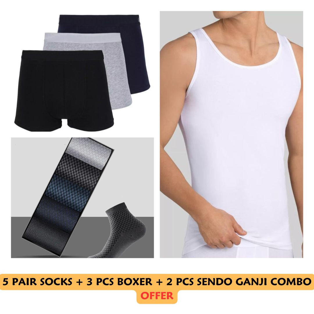 5 Pair Socks + 3 Pcs Boxer + 2 Pcs Sendo Ganji Combo Offer || 1229