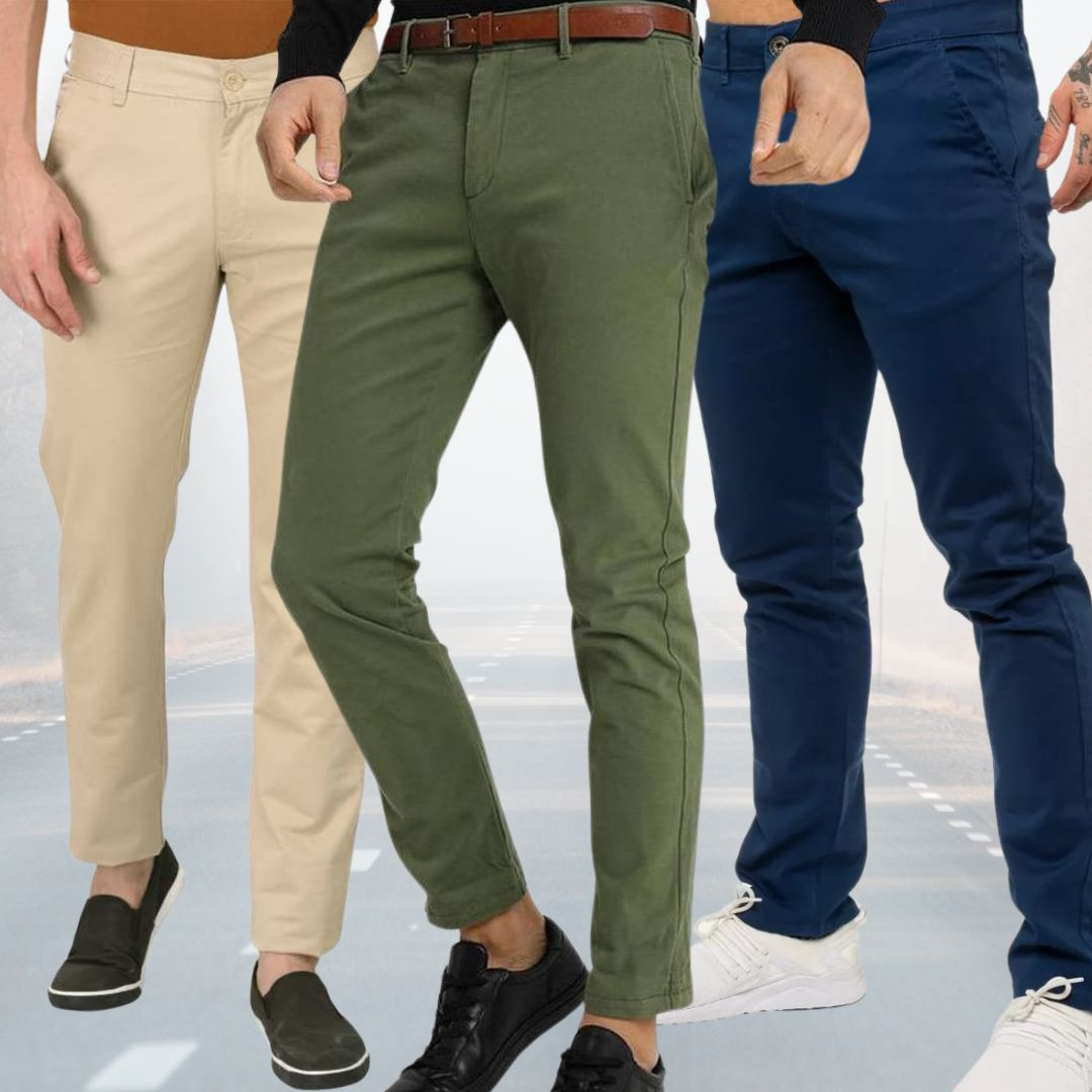 3 Pics Combo Premium Slim-Fit Chino Gabardine Pants || 1271